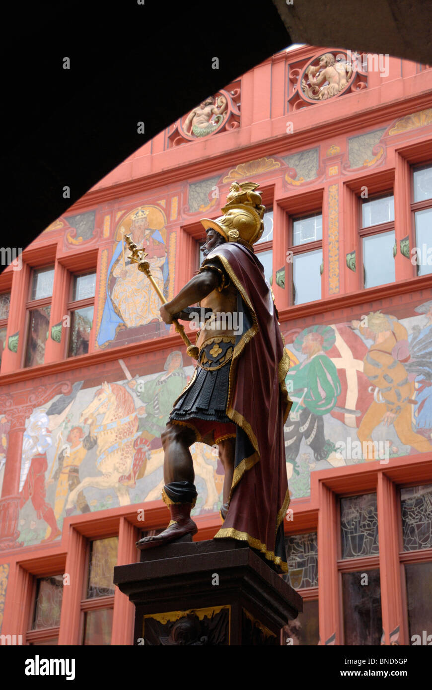 Statue of a soldier in courtyard of Rathaus (Town Hall), Basel ...