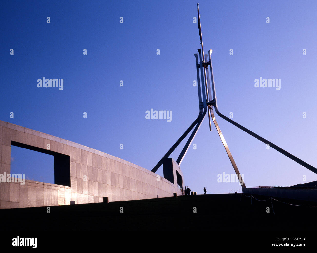 Flagpole and part of Parliament building, Canberra, Capital Territory ...