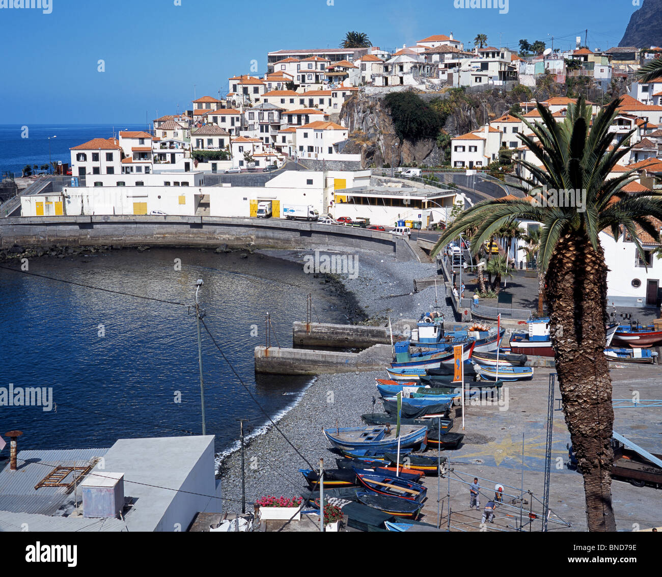 Harbour, beach and fishing boats, Camara de Lobos, Madeira, Portugal ...