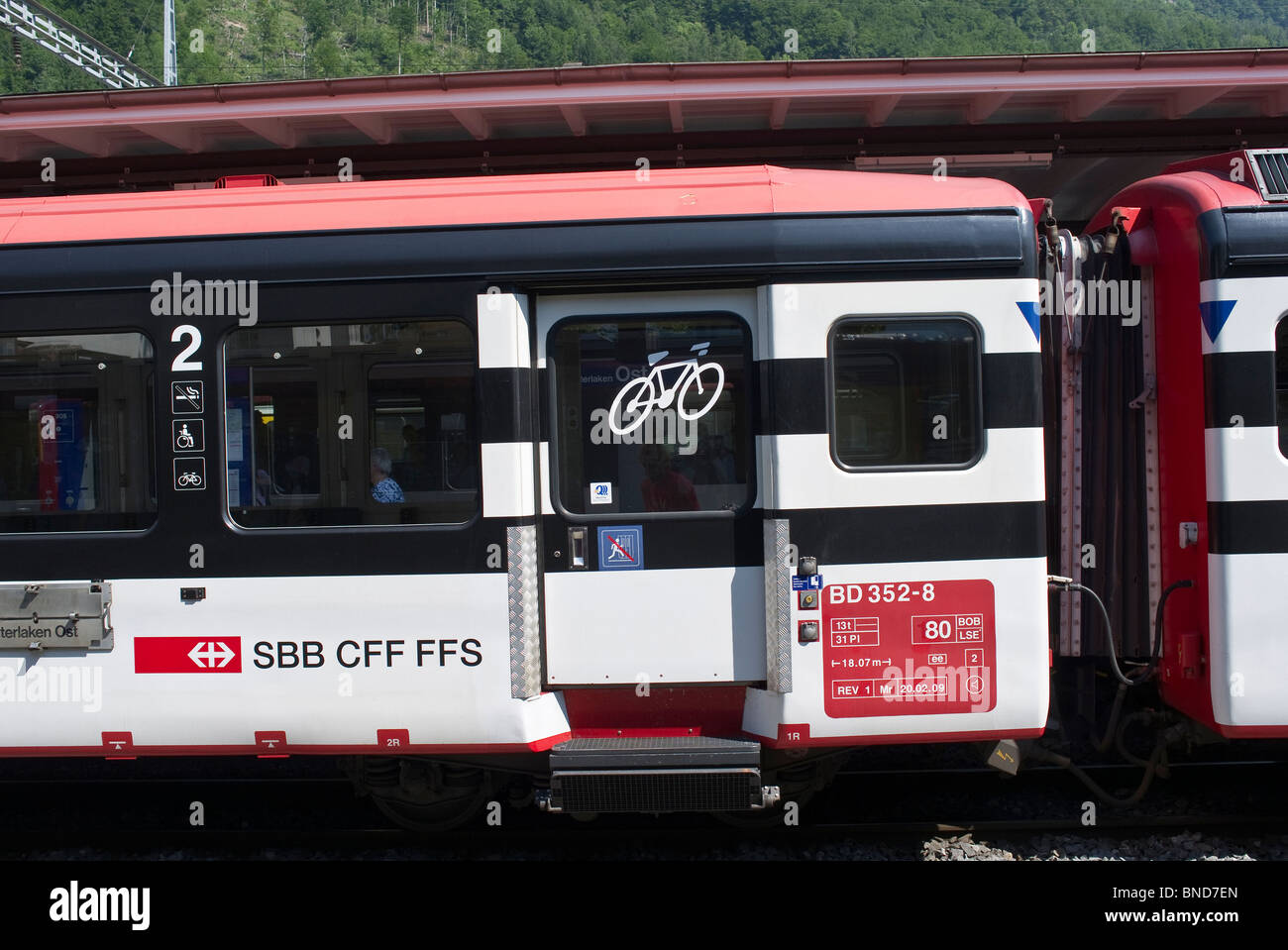 Symbol on Swiss railway train showing space for bicycles Stock Photo ...