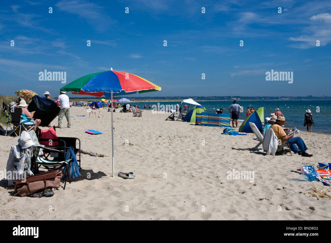 Studland Beach Scene in Summer, Isle of Purbeck, Dorset, UK Stock Photo ...
