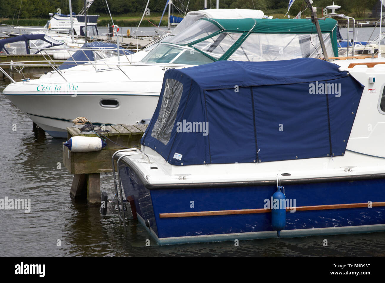 boat canopy on boat berthed in marina county armagh northern ireland uk ...