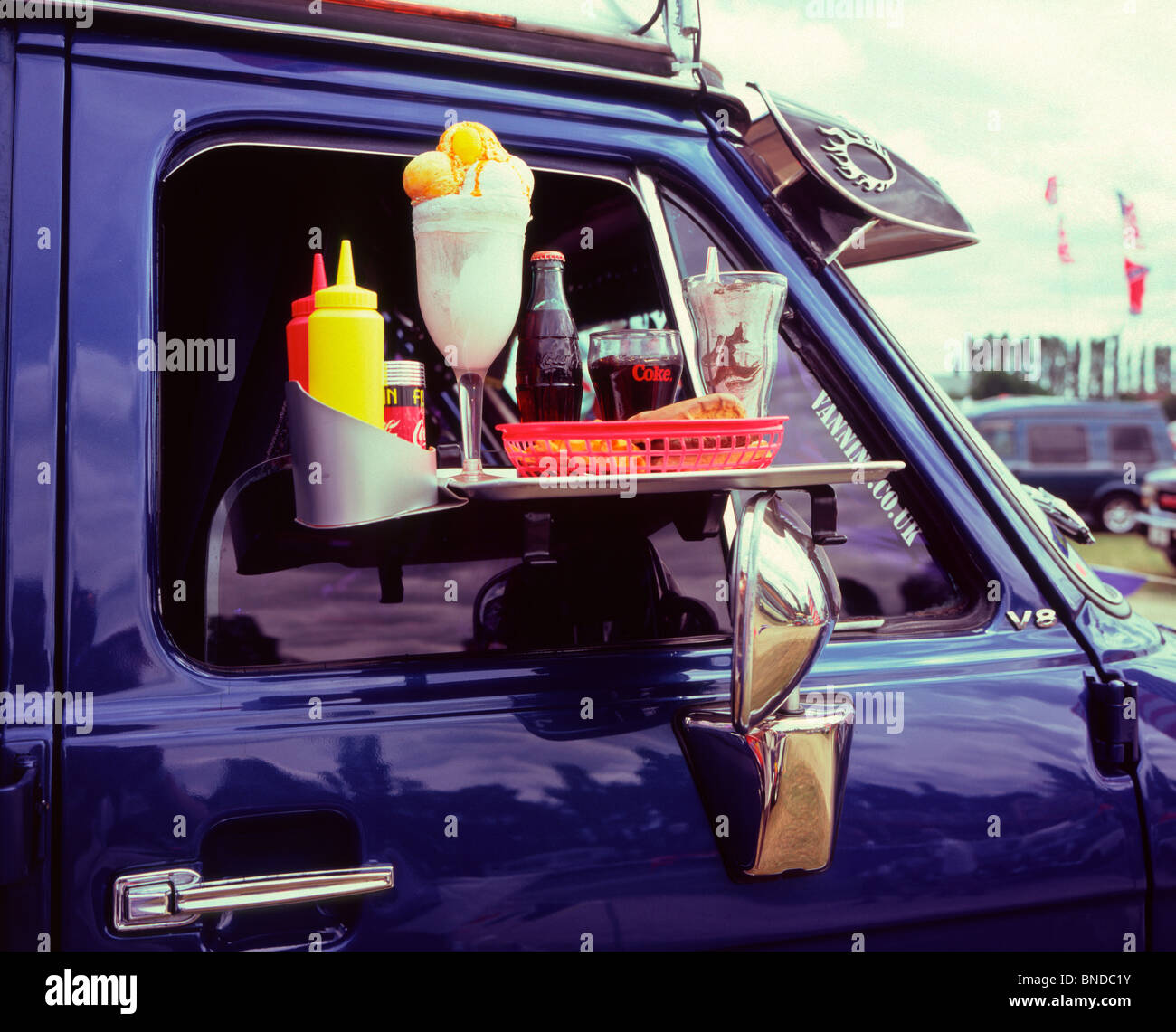 A drive through diner take away food order on the side of a truck Stock ...