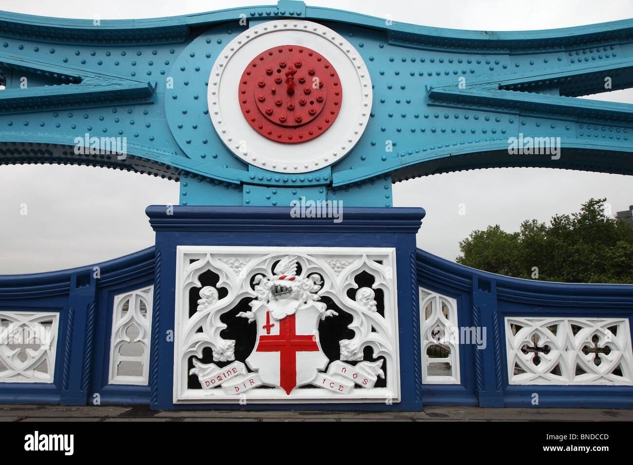 Recently repainted Tower Bridge in red, white and blue Stock Photo - Alamy