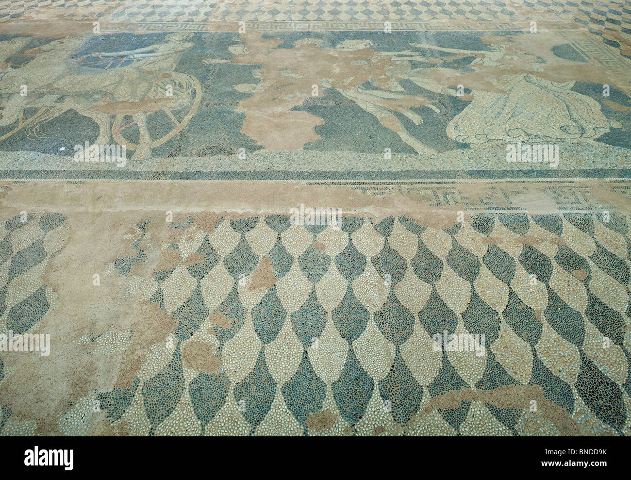 Detail of a pebble mosaic at Pella depicting the Abduction of Helen ...