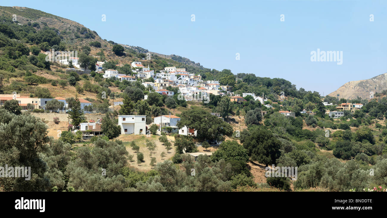 A panoramic view of the traditional Greek mountain village of Apostoli ...