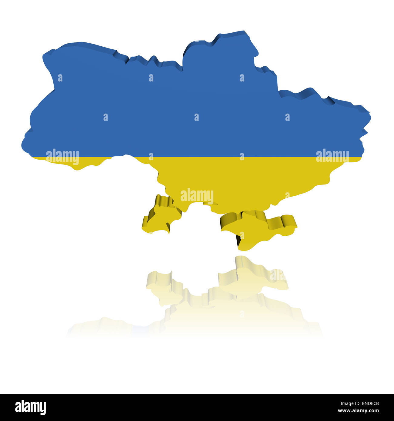 Ukraine map flag 3d render with reflection illustration Stock Photo - Alamy