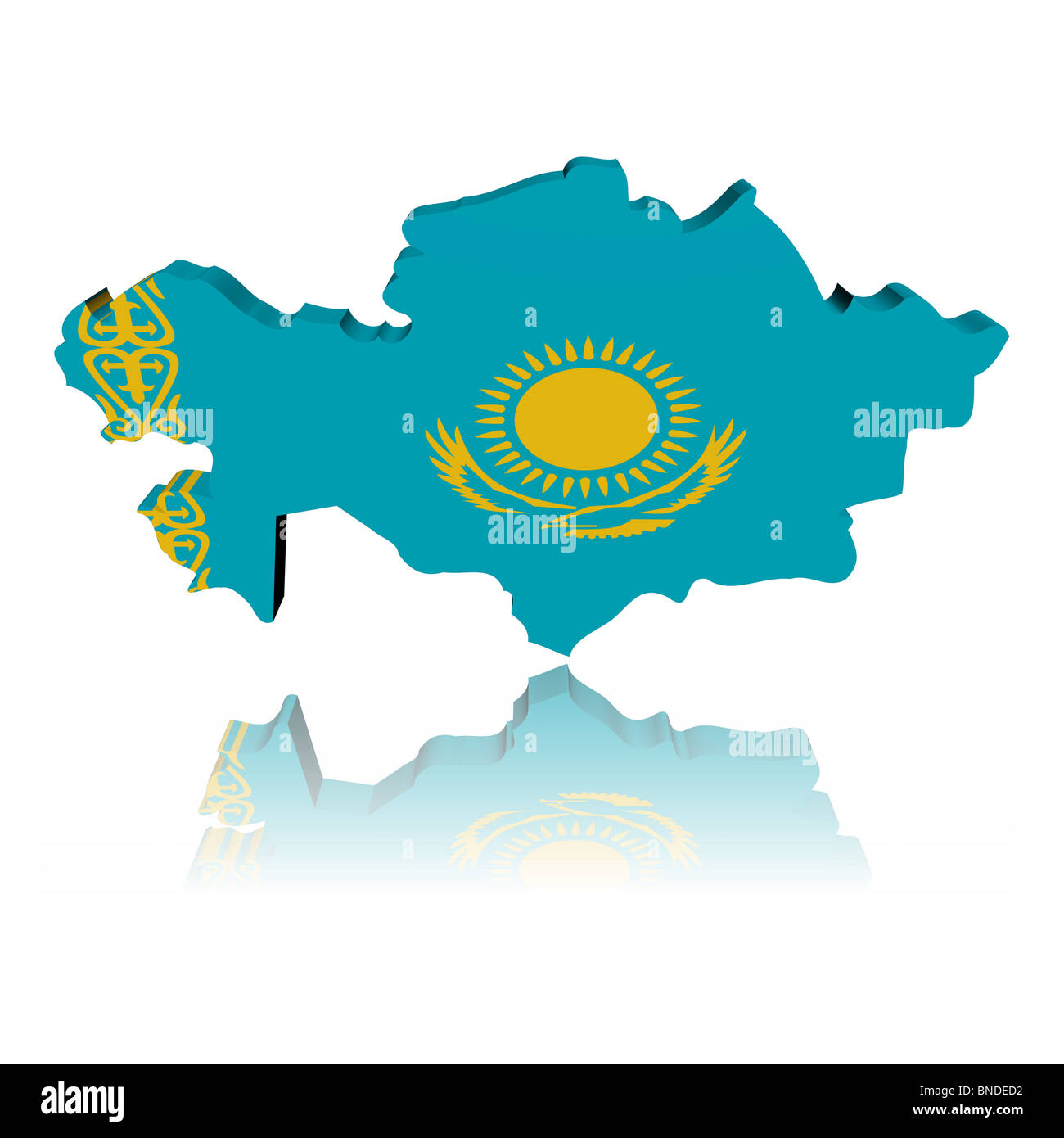 Kazakhstan map flag 3d render with reflection illustration Stock Photo - Alamy