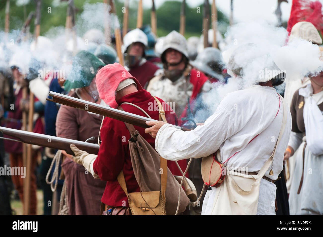 Medieval gunner on the battlefield at the Tewkesbury medieval festival ...