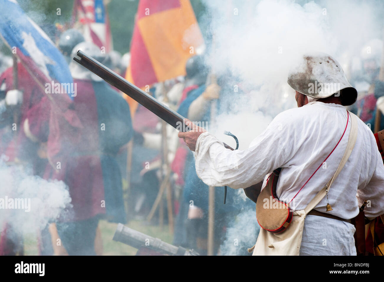 Medieval gunner on the battlefield at the Tewkesbury medieval festival ...