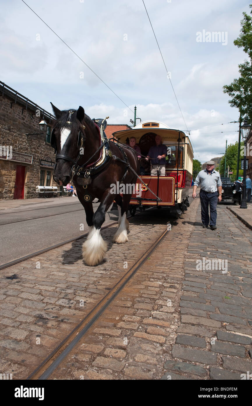 Horse drawn tram at Crich Tramway Museum Stock Photo - Alamy