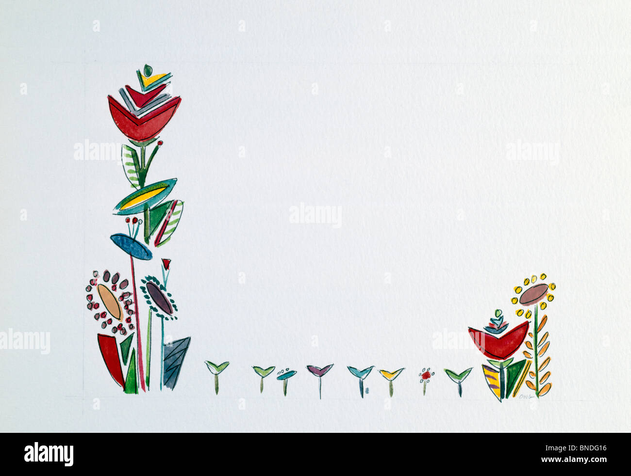 Floral Border #3 Diana Ong (b.1940 Chinese-American) Watercolor Stock ...