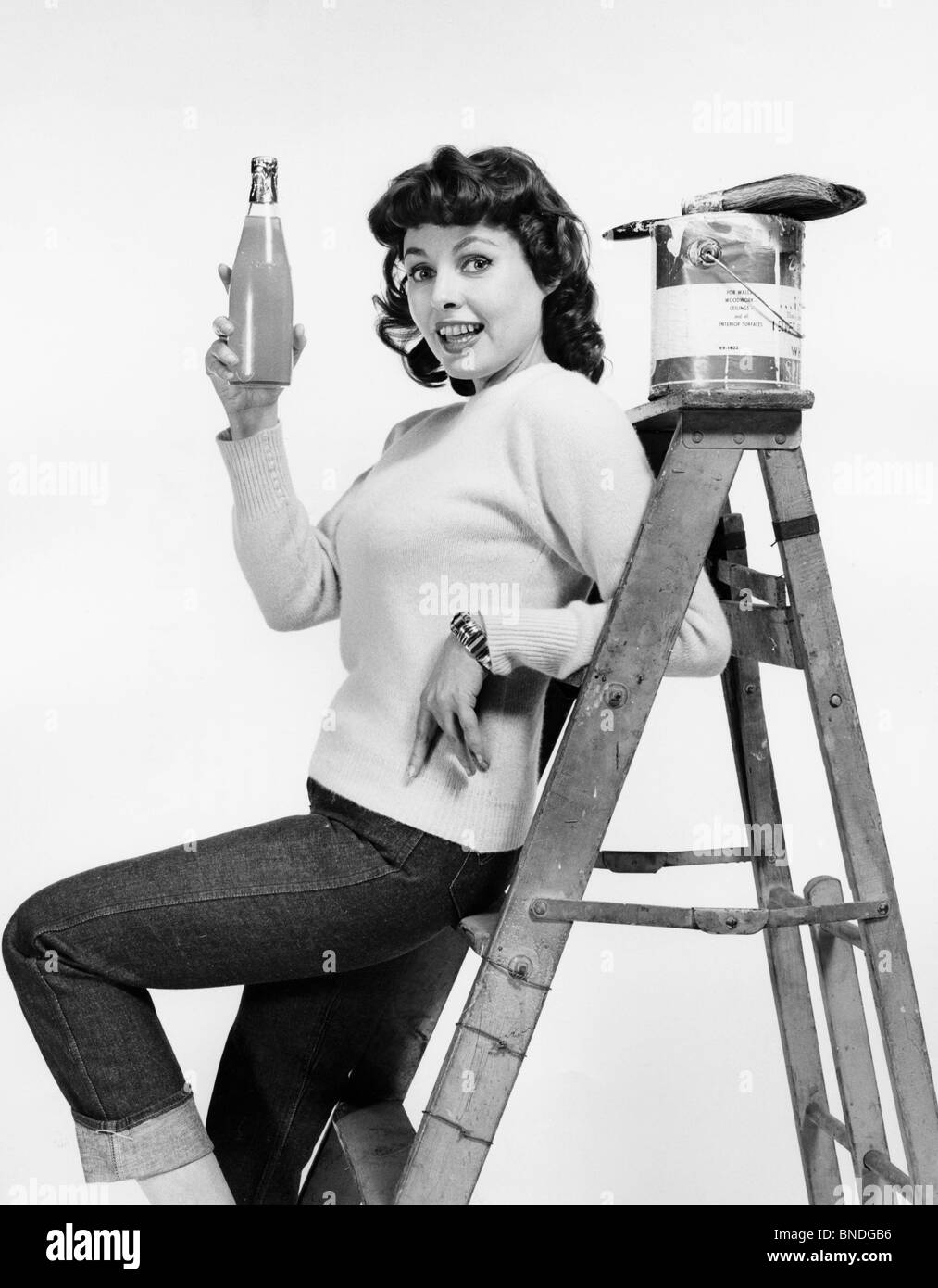 Holding step ladder Black and White Stock Photos & Images - Alamy