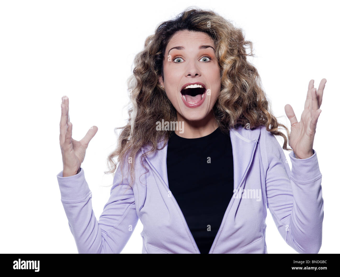 caucasian woman joyful portrait isolated studio on white background ...
