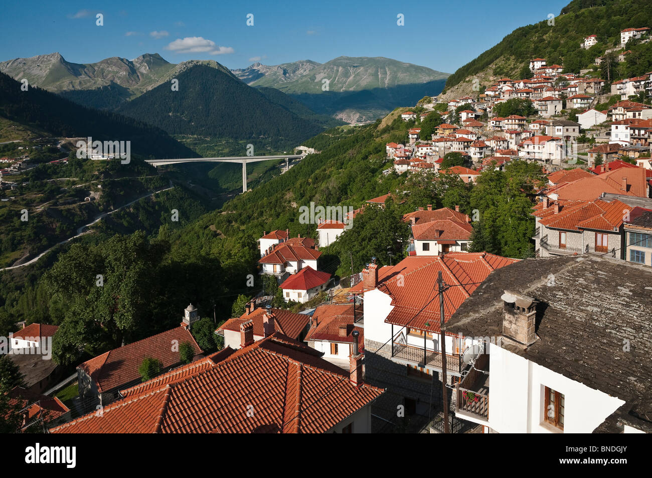 The village of Metsovo with the Pindos mountains in the background ...