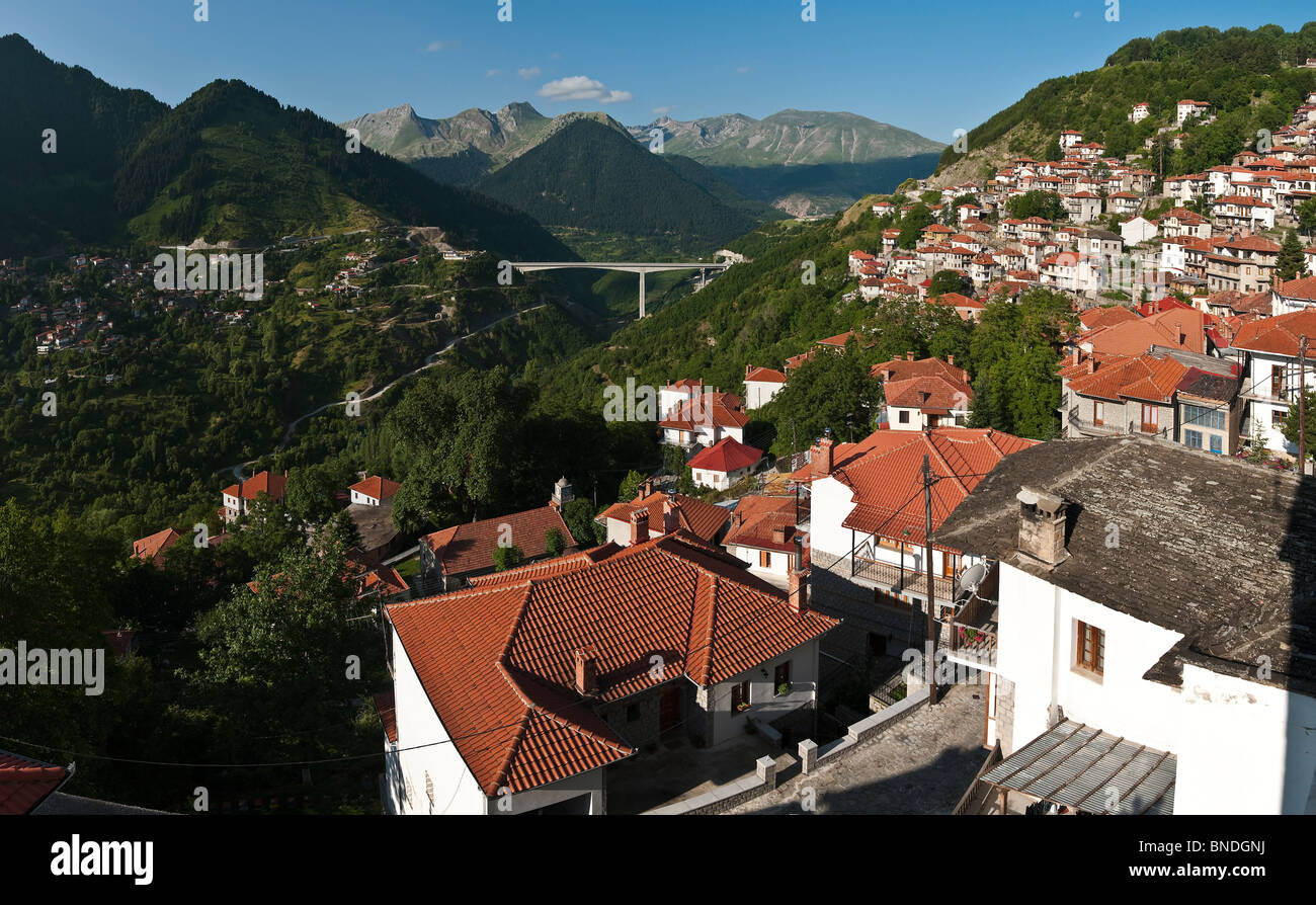 The village of Metsovo with the Pindos mountains in the background ...