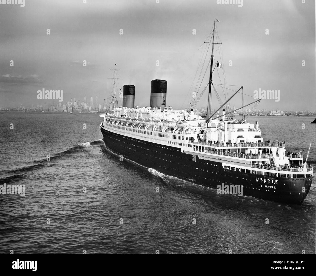 USA, New York, New York City, High angle view of cruise ship SS Liberte ...
