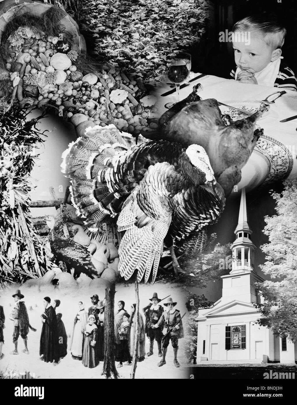 Montage of a boy sitting at a dining table on Thanksgiving Day and ...