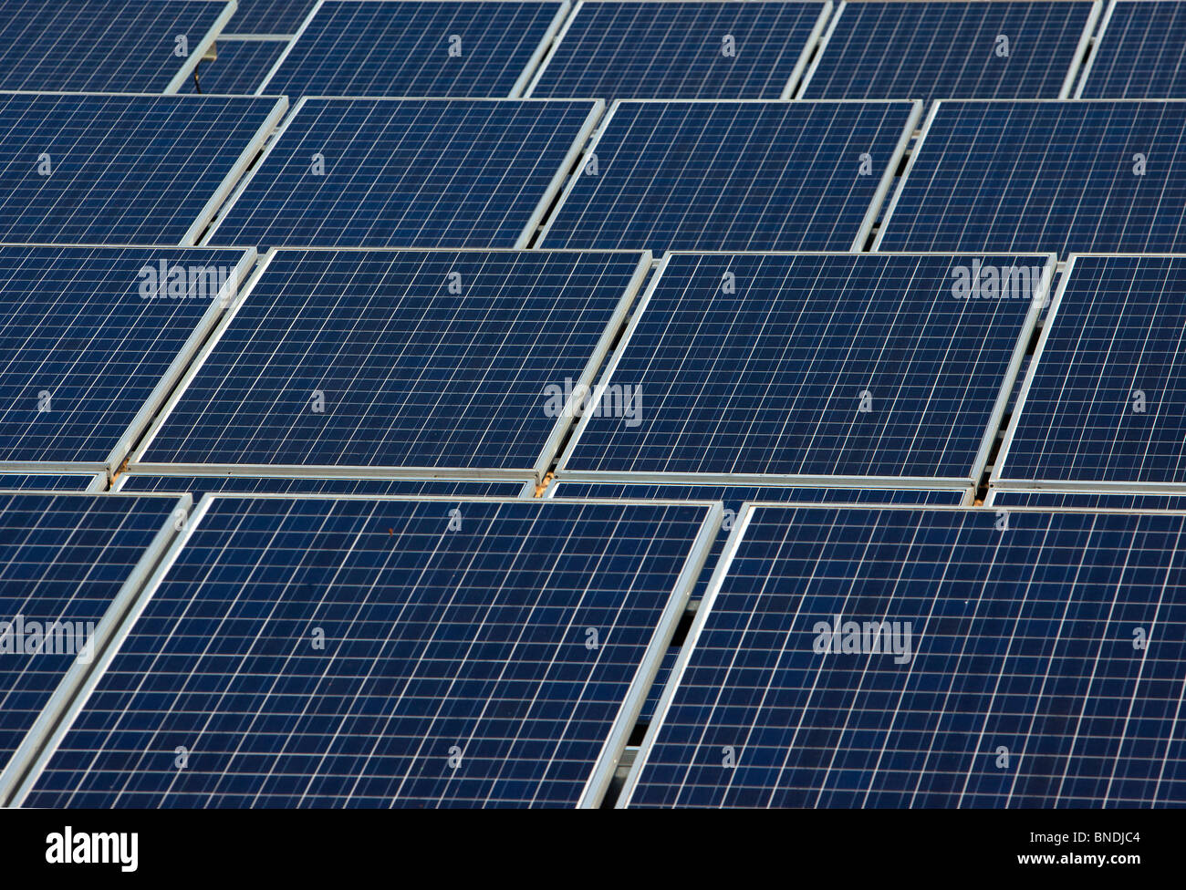 Array of solar panels producing electricity. Rows of monocrystalline ...