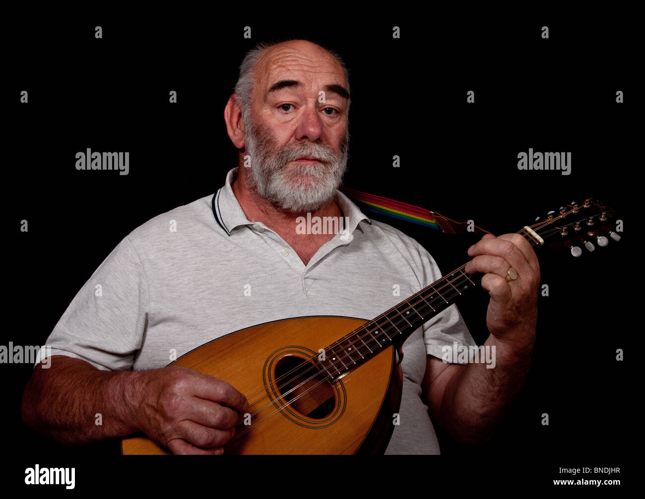 Bearded musician plays octave mandola Stock Photo - Alamy
