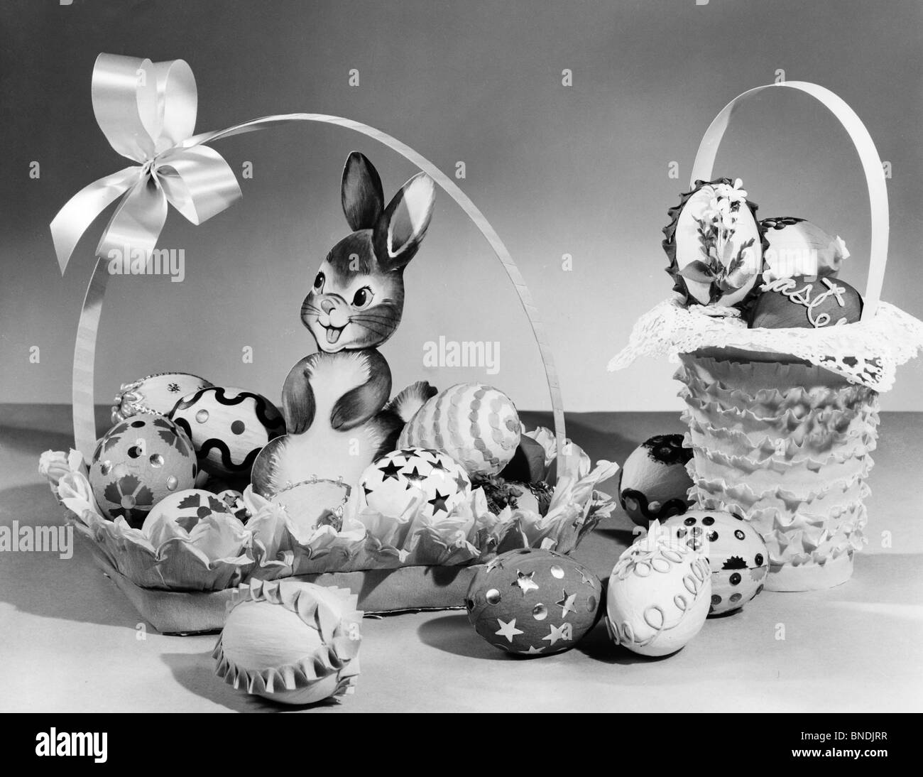Easter bunny with basket Black and White Stock Photos & Images - Alamy