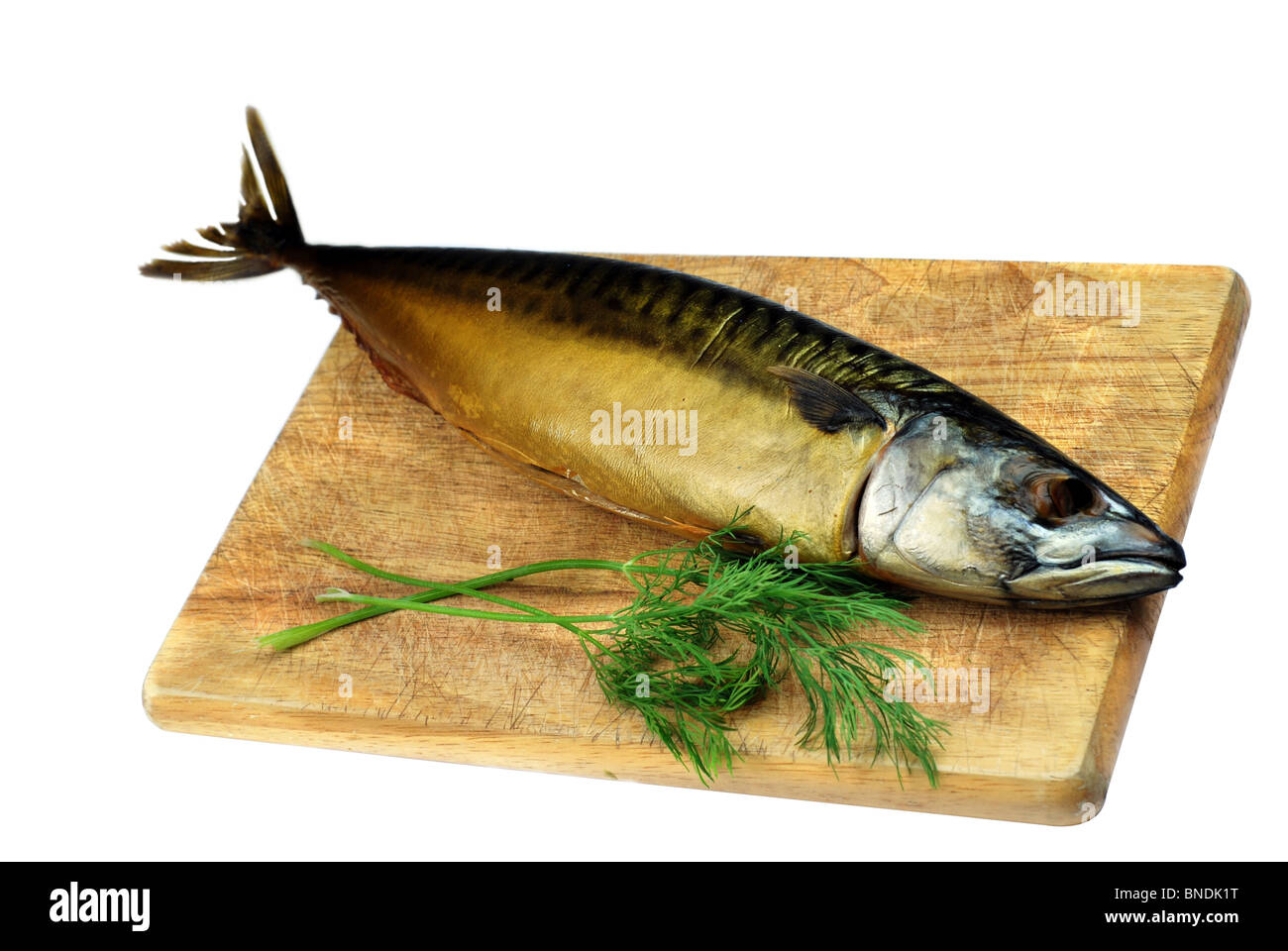 Smoked mackerel fish on a board Stock Photo - Alamy