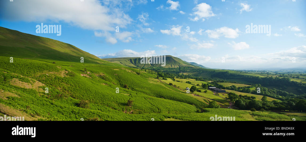 View over common and farm lands towards Twmpa, Hay Bluff, Brecon ...