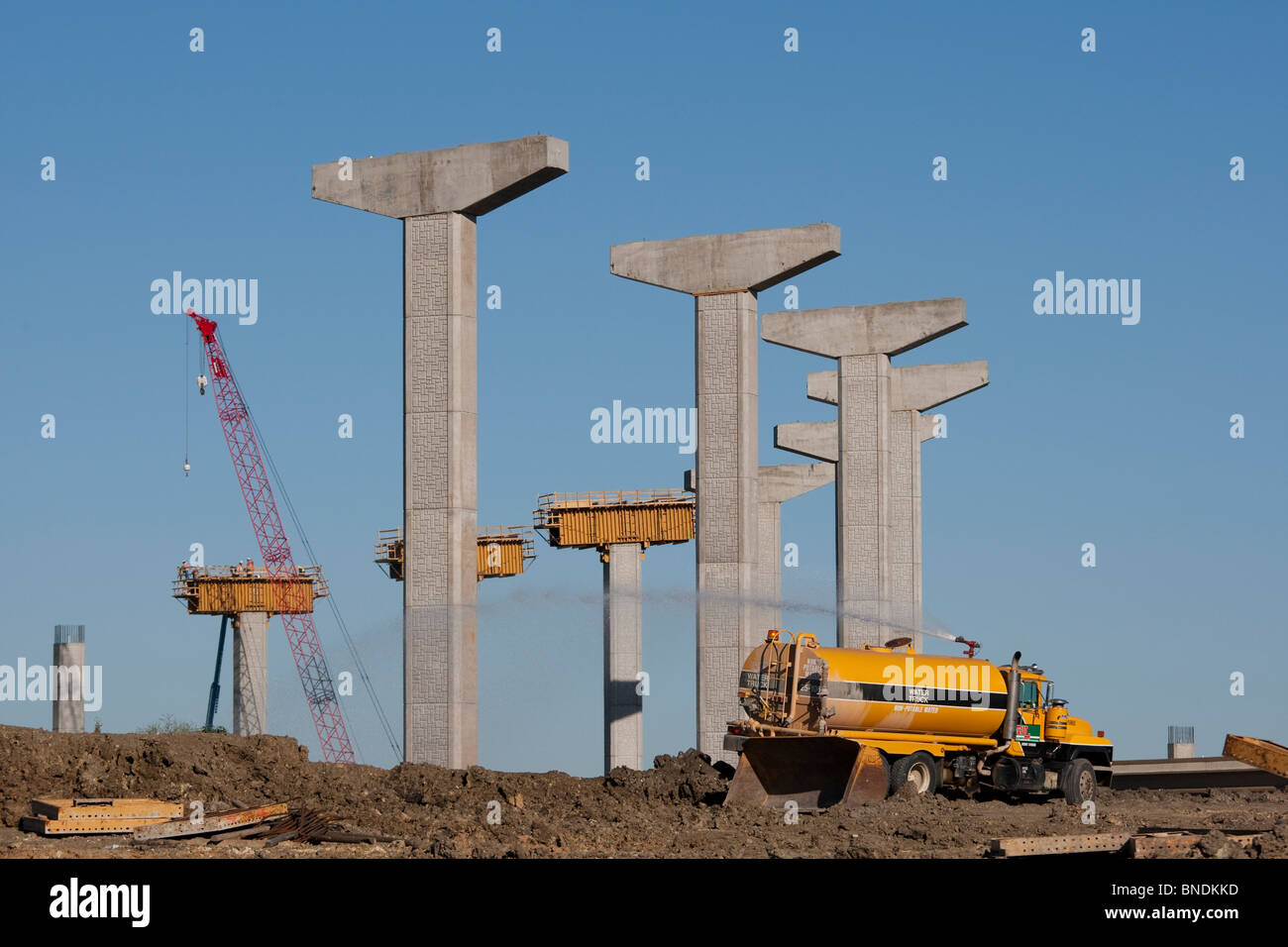 Bridge piers under construction near Austin Texas to support a flyover ...