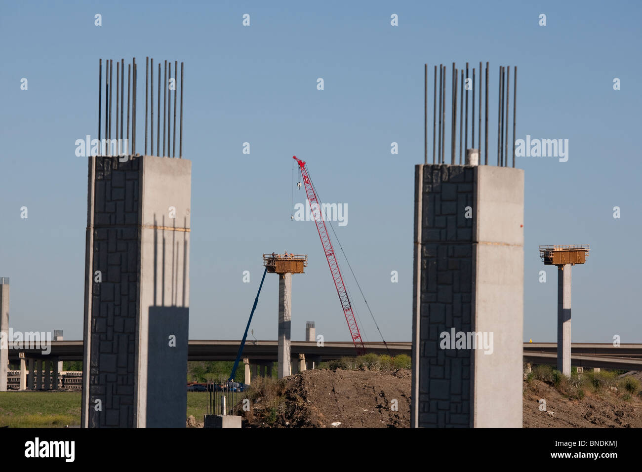 Bridge piers under construction near Austin Texas to support a flyover ...
