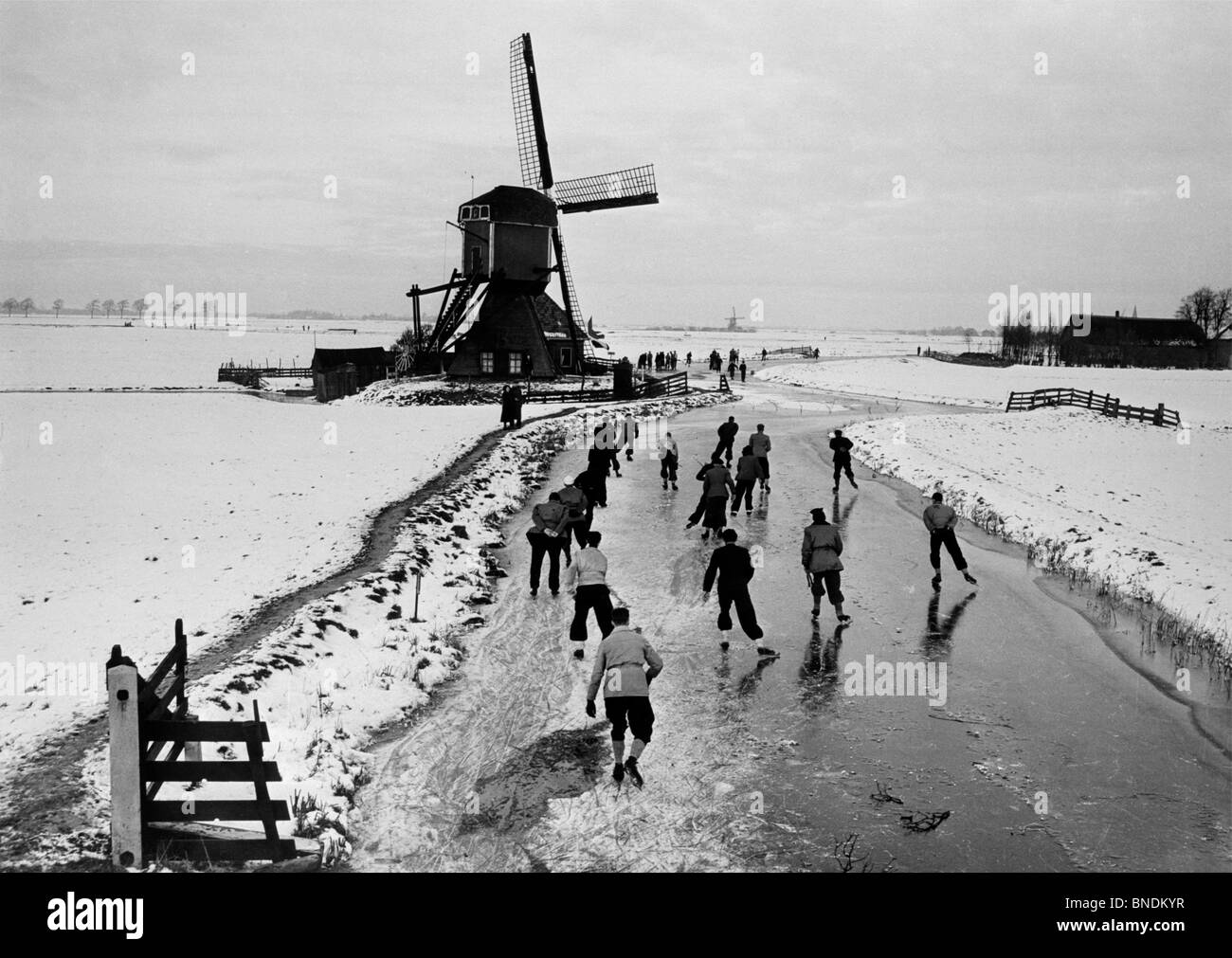 Dutch ice scene Black and White Stock Photos & Images - Alamy