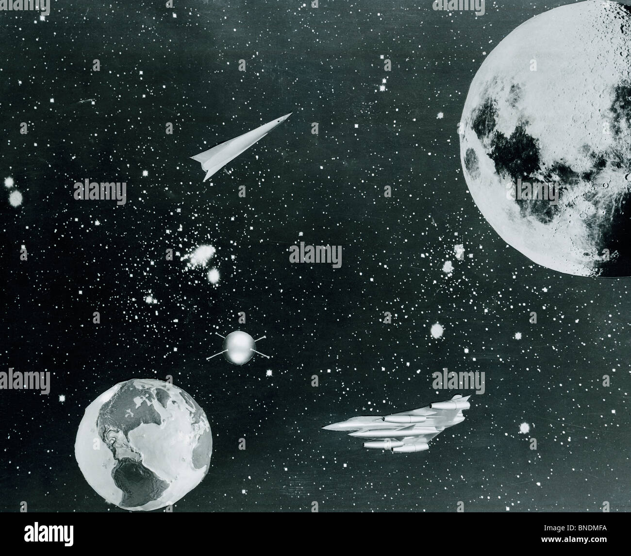 Spaceships traveling between planet Earth and moon Stock Photo - Alamy