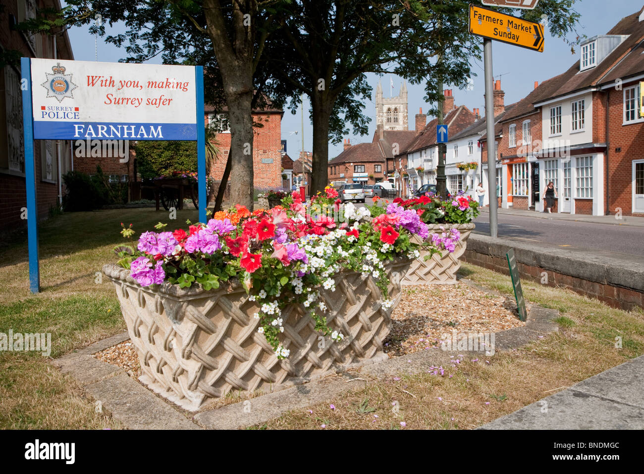 Flower trough outside Farnham Police Station, Surrey Stock Photo - Alamy