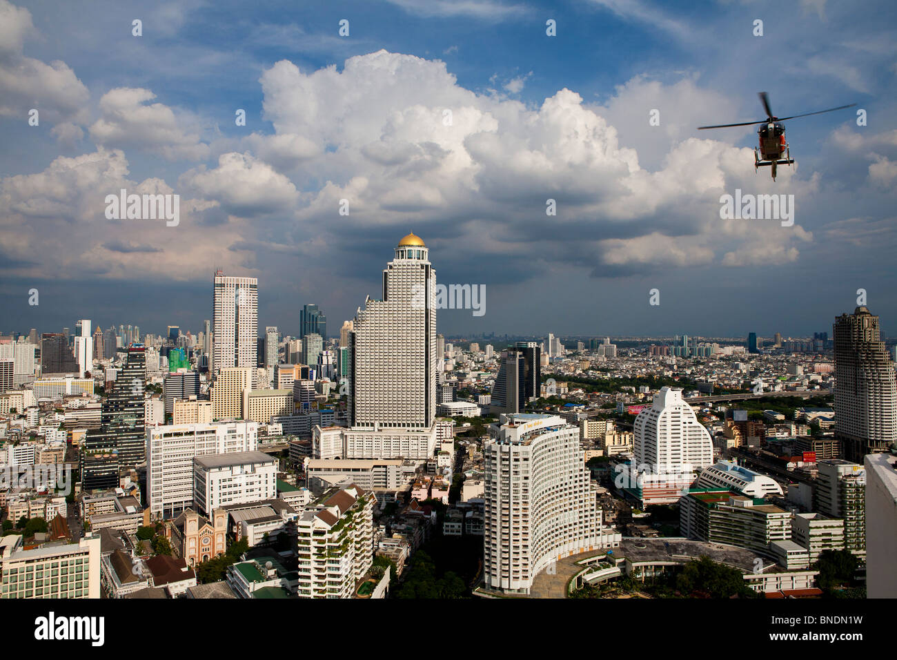 Helicopter fly over Bangkok skyline, Thailand Stock Photo - Alamy