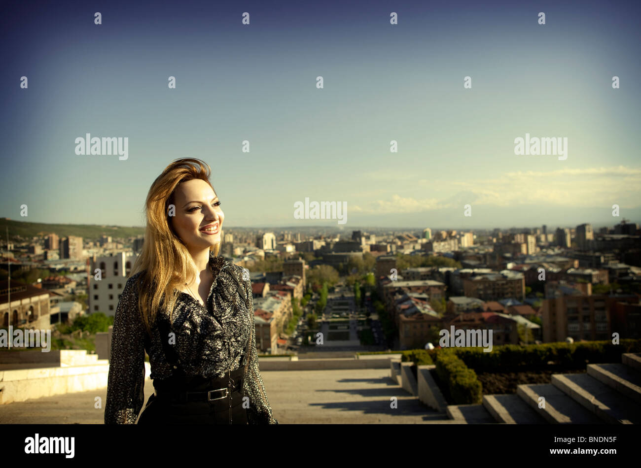 Young woman, Cascade, Yerevan, Armenia (retro look Stock Photo - Alamy