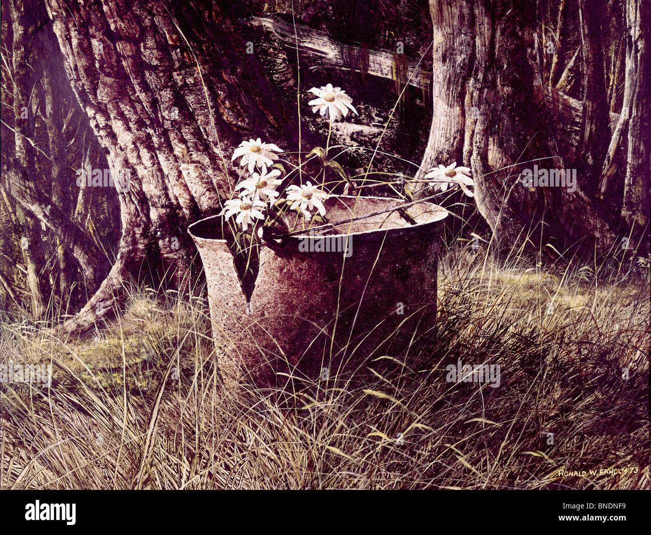 Pot of flowers outside by Artist Unknown Stock Photo - Alamy