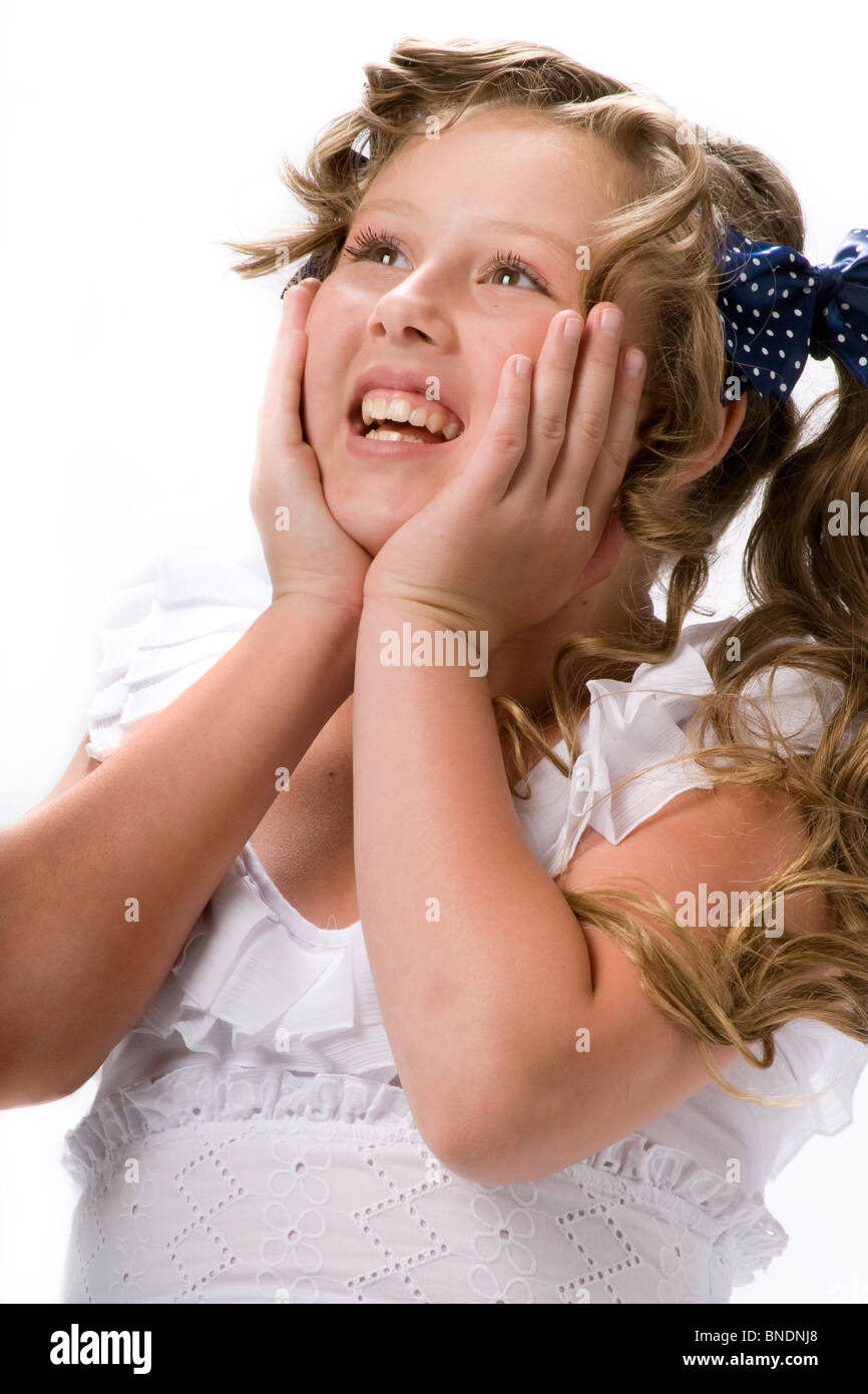 innocent girl on white seamless Stock Photo - Alamy