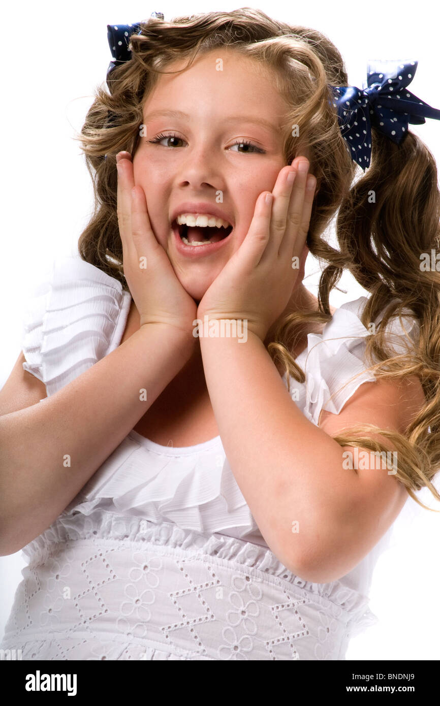 innocent girl on white seamless Stock Photo - Alamy
