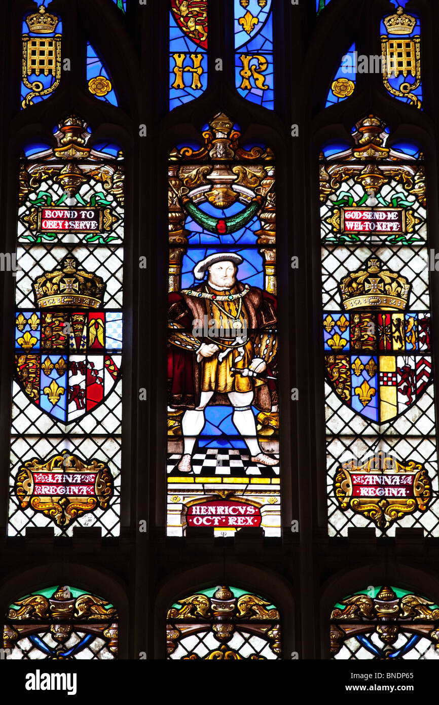 Stained glass windows, Great Hall, Hampton Court, London, England Stock ...