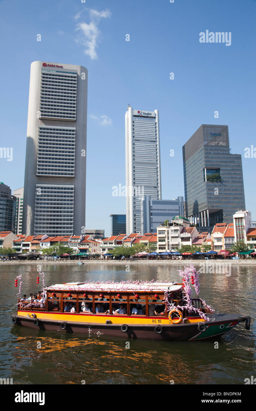 Tourboats in a river, Singapore River, Singapore City, Singapore Stock ...