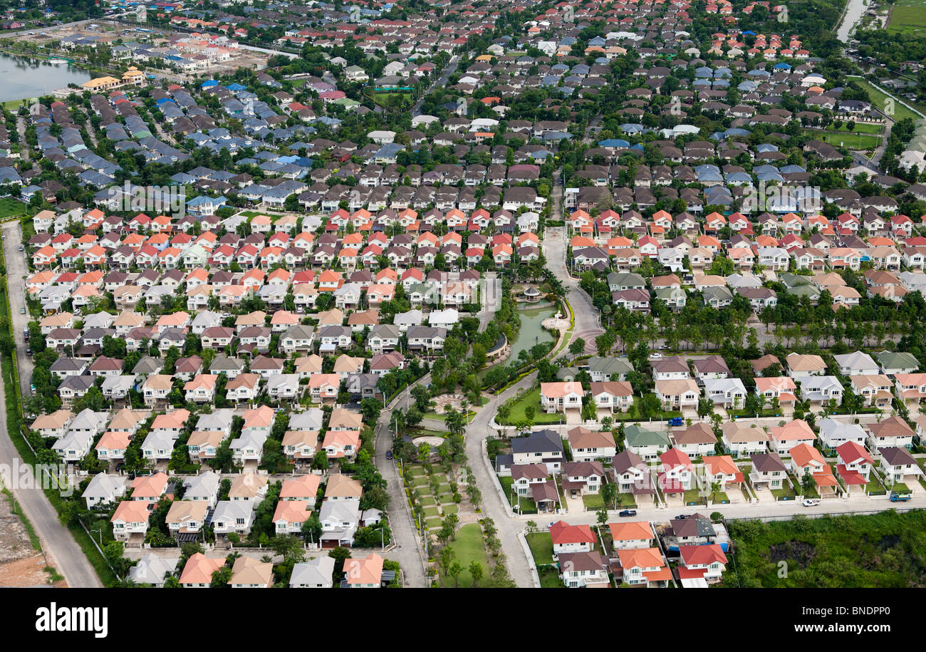 Aerial view of Bangkok Cityscape show modern village, Thailand Stock ...