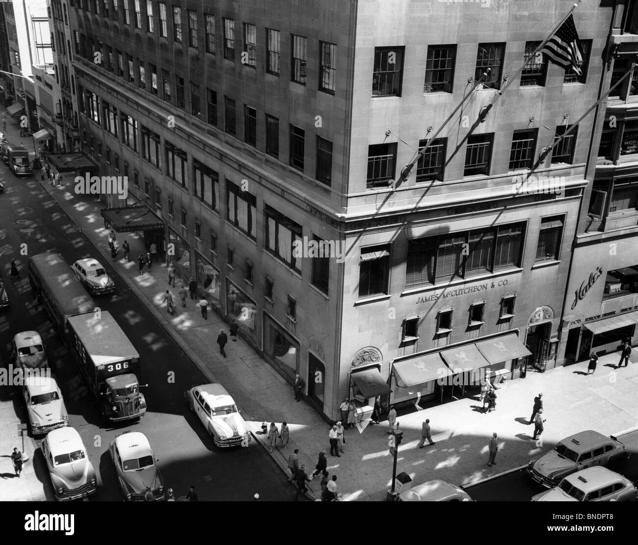 USA, New York City, High angle view downtown intersection Stock Photo ...