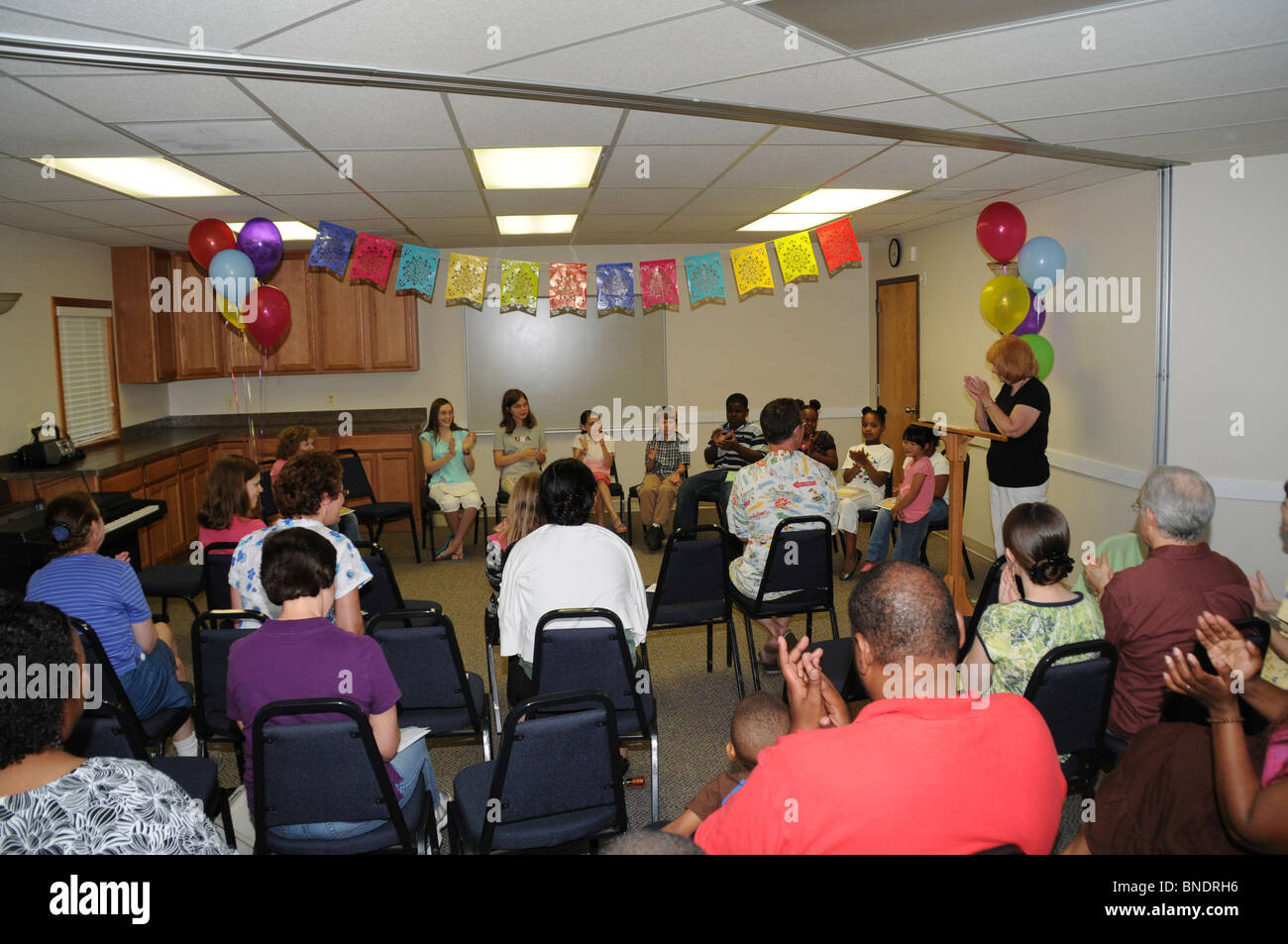 Parents watch a children presentation in Riverdale Park, Maryland USA ...