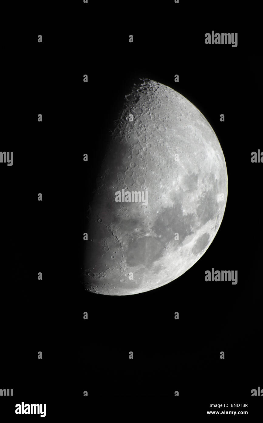 First Quarter Moon, 25th December 2009 Stock Photo - Alamy