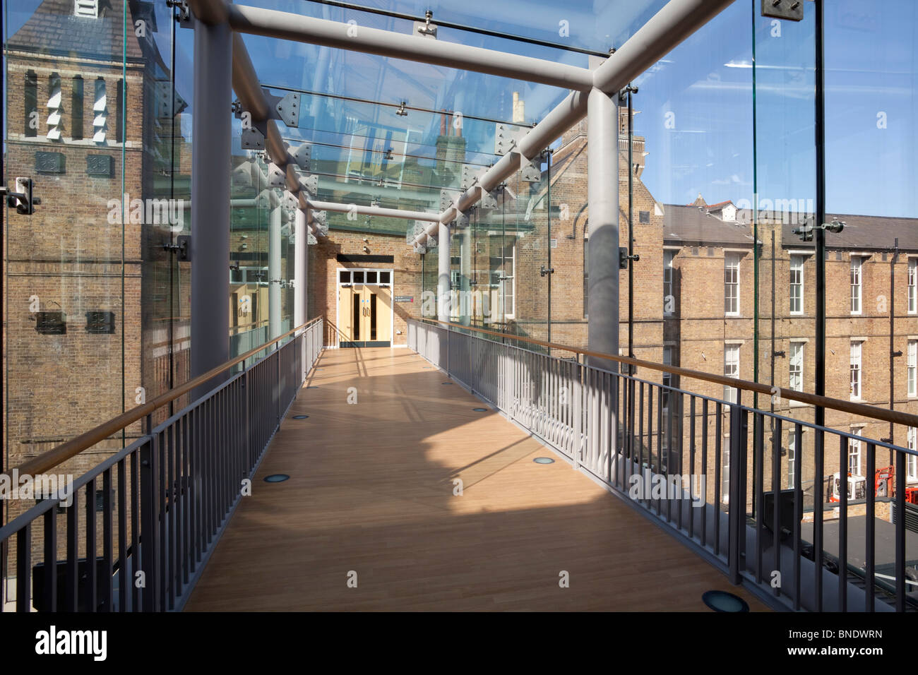 Glass link walkway joining two buildings at Saint Charles Hospital ...