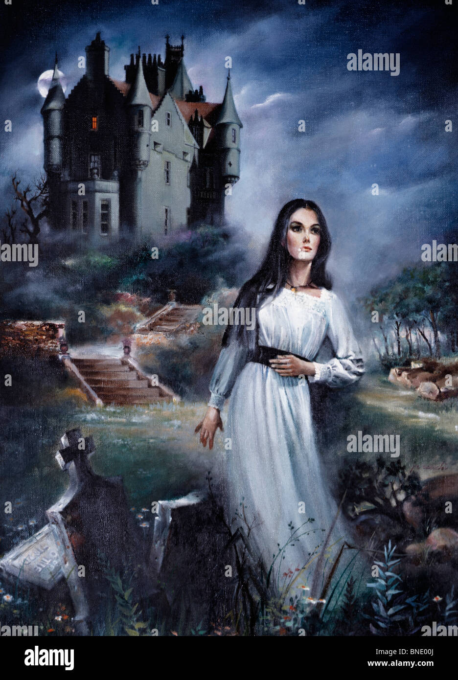 Woman walking in a cemetery Stock Photo - Alamy