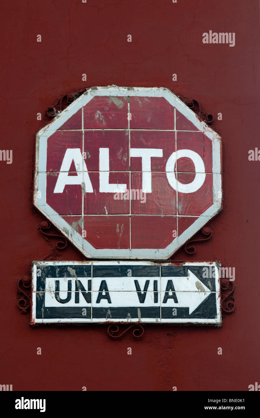 Close-up of Stop sign, Antigua, Guatemala Stock Photo - Alamy