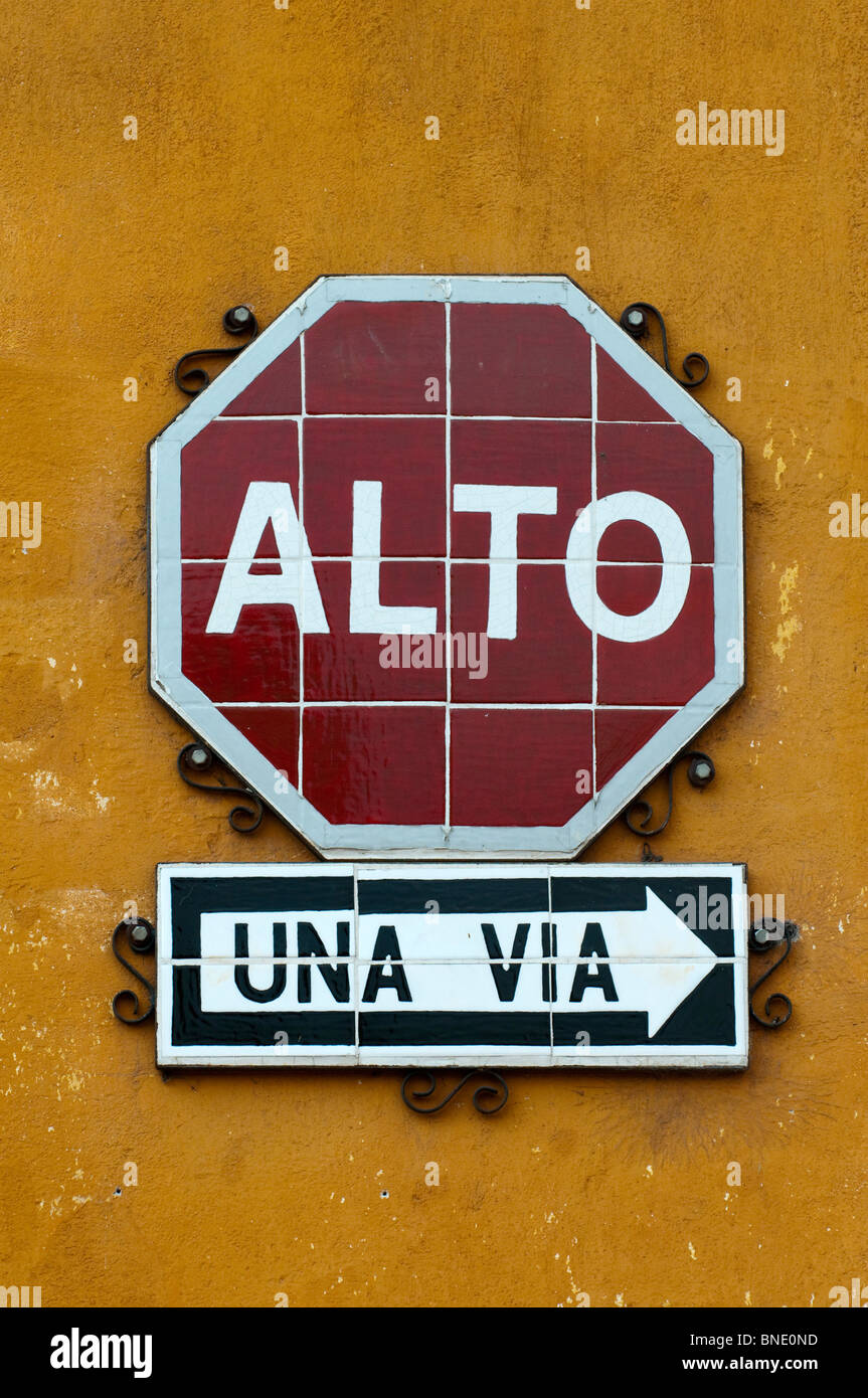 Close-up of Stop sign, Antigua, Guatemala Stock Photo - Alamy