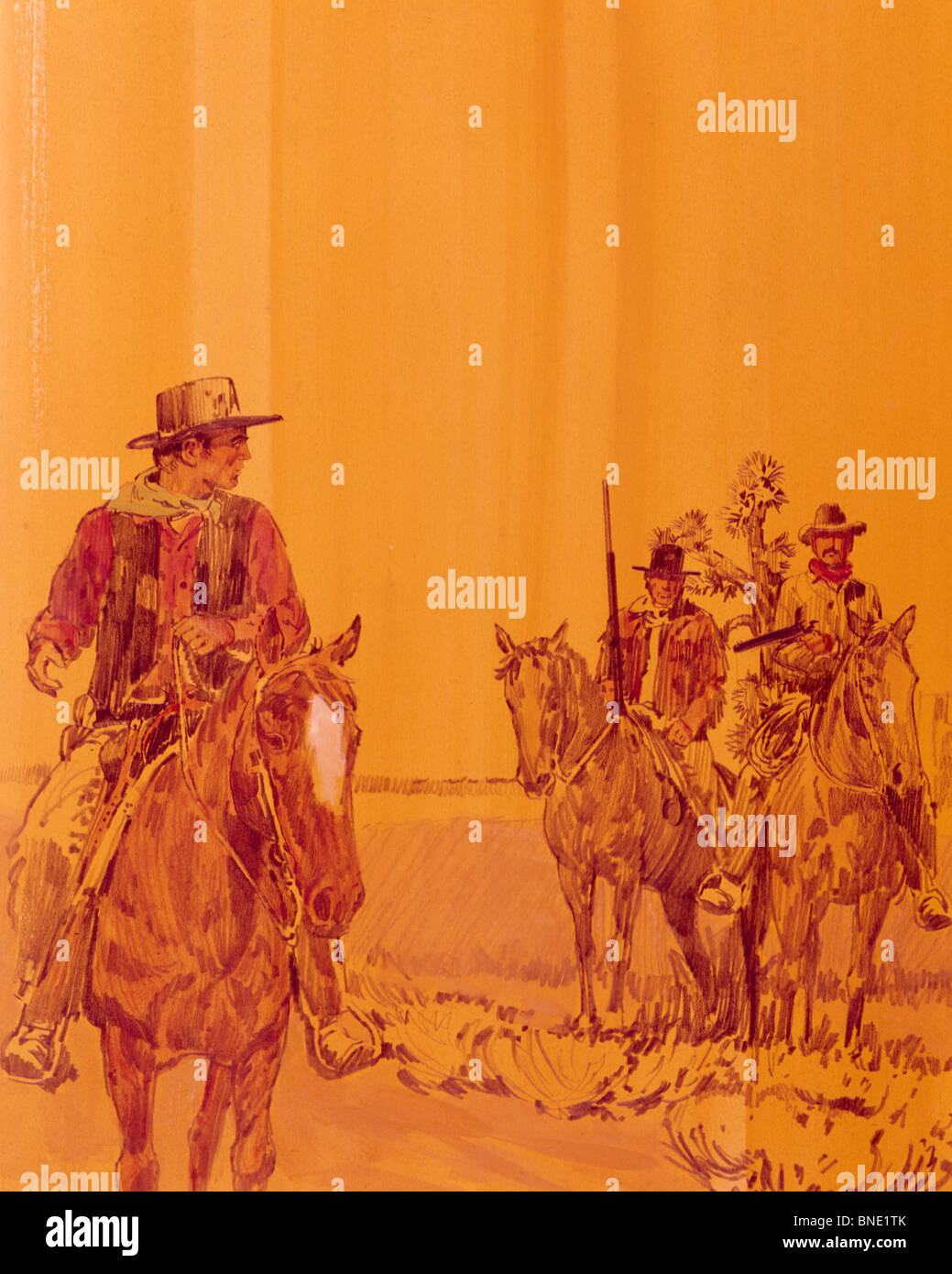 Three cowboys riding horses Stock Photo - Alamy