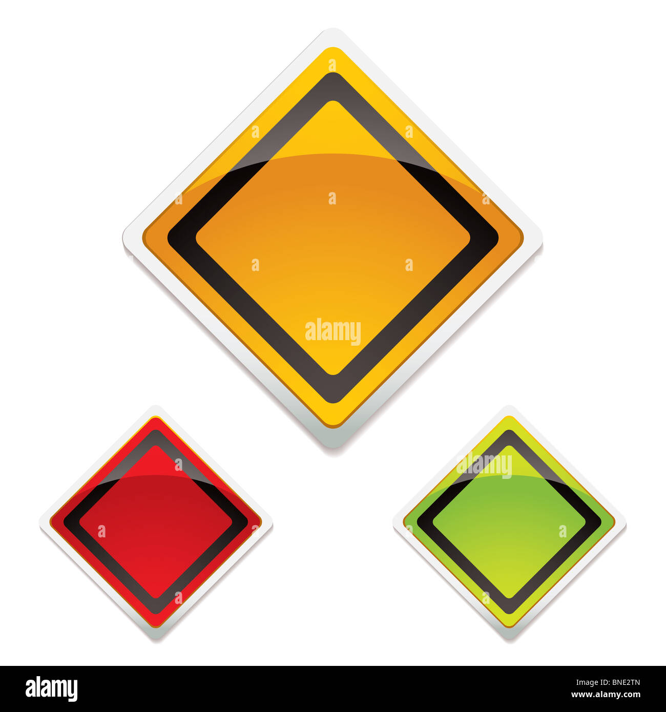 Collection of three road warning signs with modern light reflection ...