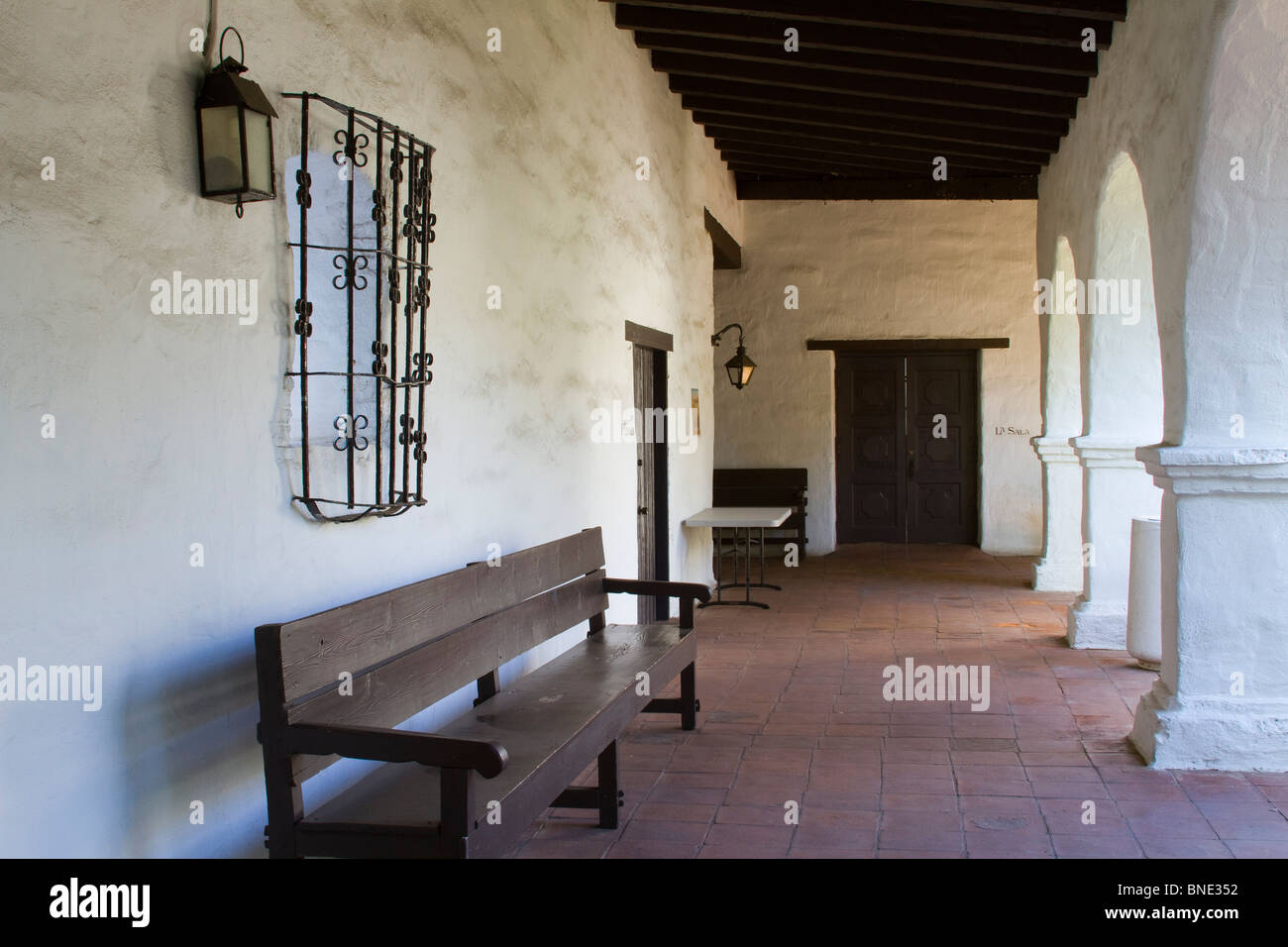 Courtyard corridor, Mission Basilica San Diego de Alcala, San Diego ...